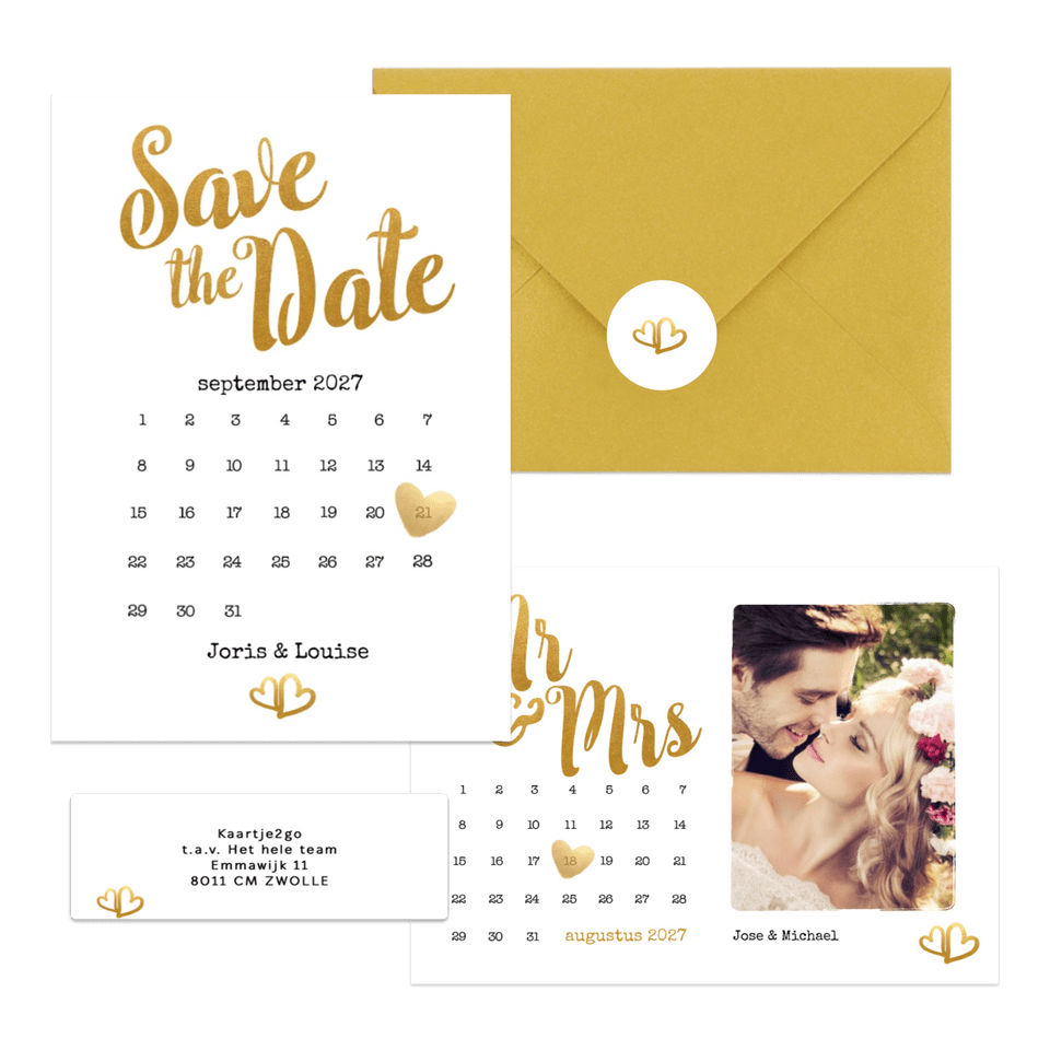 Kalender Save the Date goud - Trouwkaarten | Kaartje2go