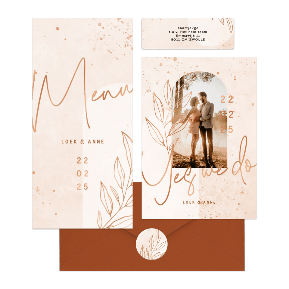 Menukaart bohemian lichtroze met koper | Kaartje2go