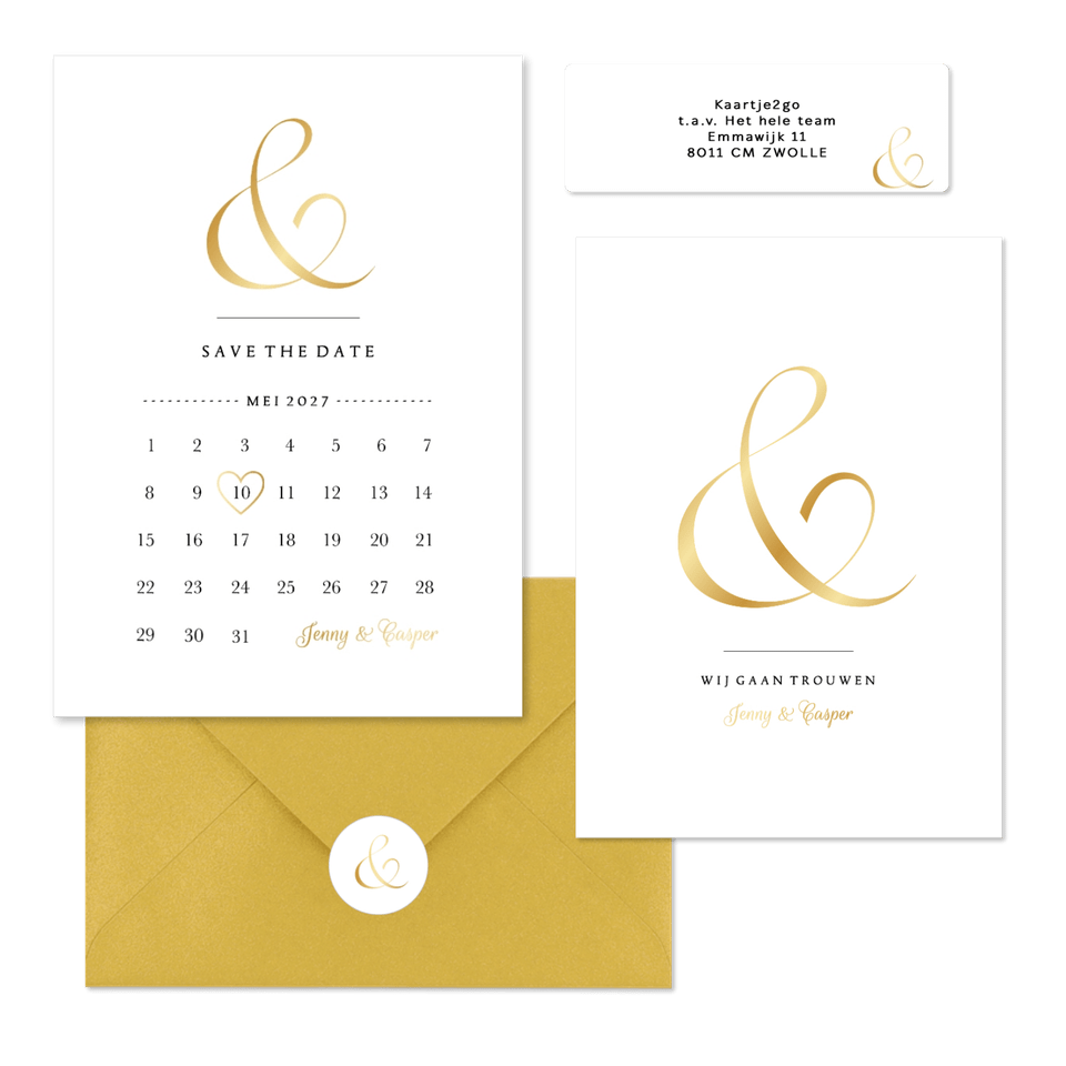 Save the Date kaart klassiek kalender goudfolie | Kaartje2go
